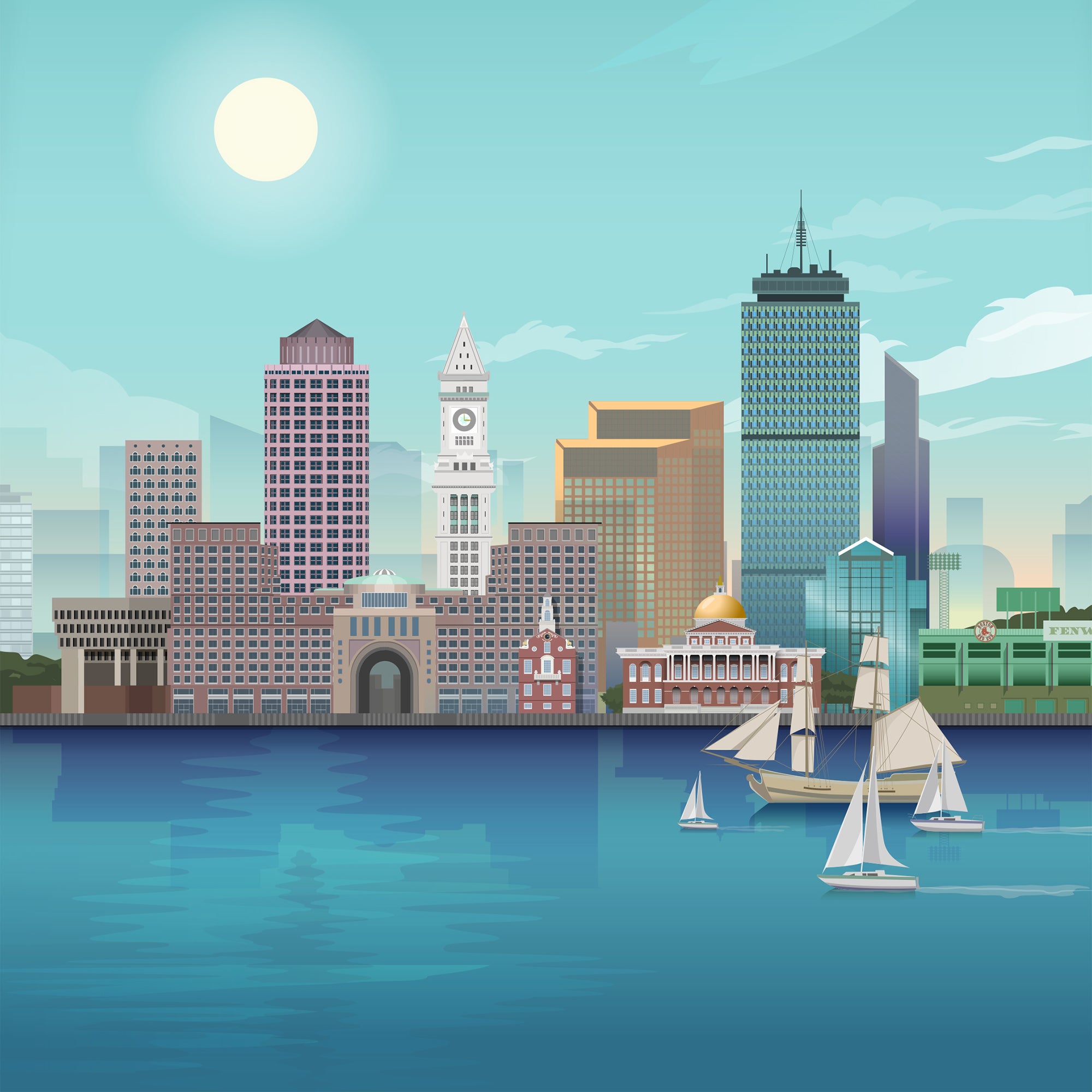 Boston Poster, Boston Print, Boston USA – Hill View Prints