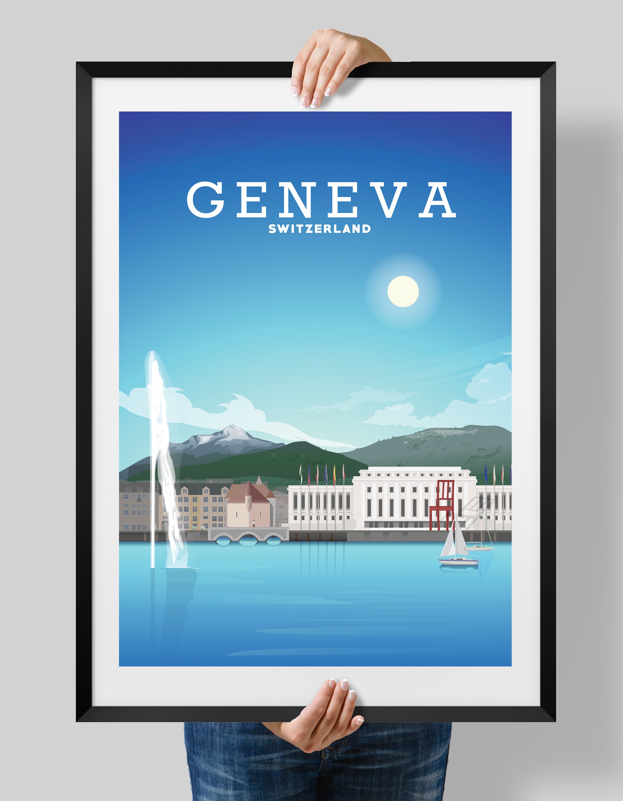 Geneva Switzerland Print, Swiss Poster – Hill View Prints