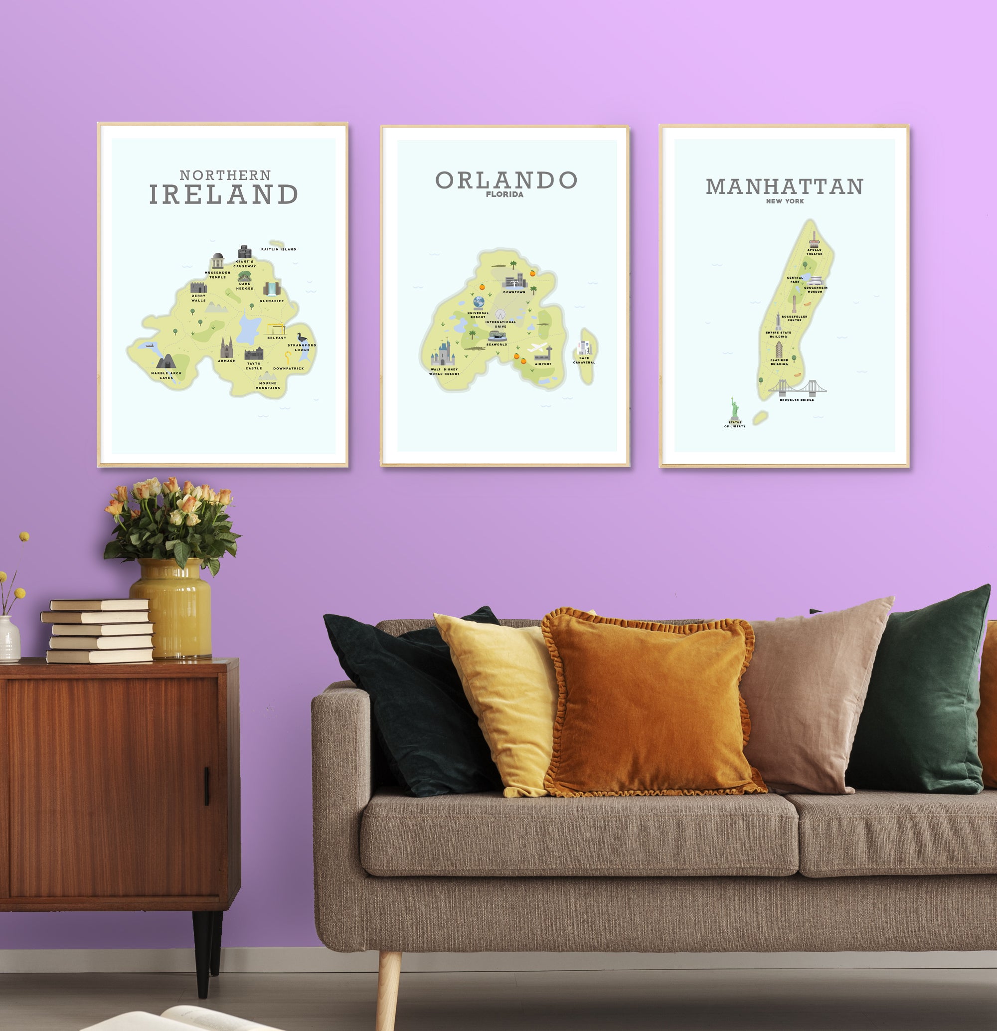 Northern Ireland Map, NI poster, Northern Ireland Illustrated Map ...