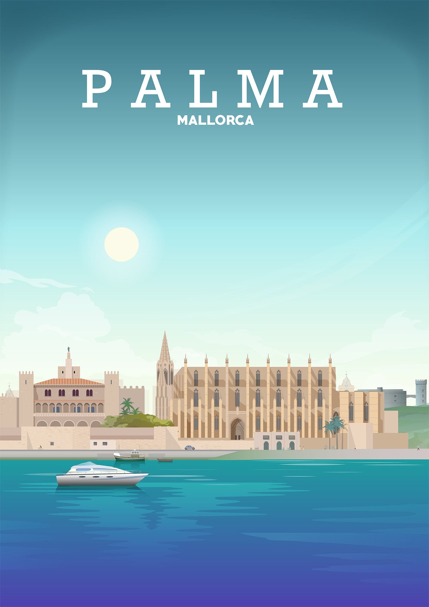Palma Majorca Travel Print, Mallorca Travel Poster Palma – Hill View Prints
