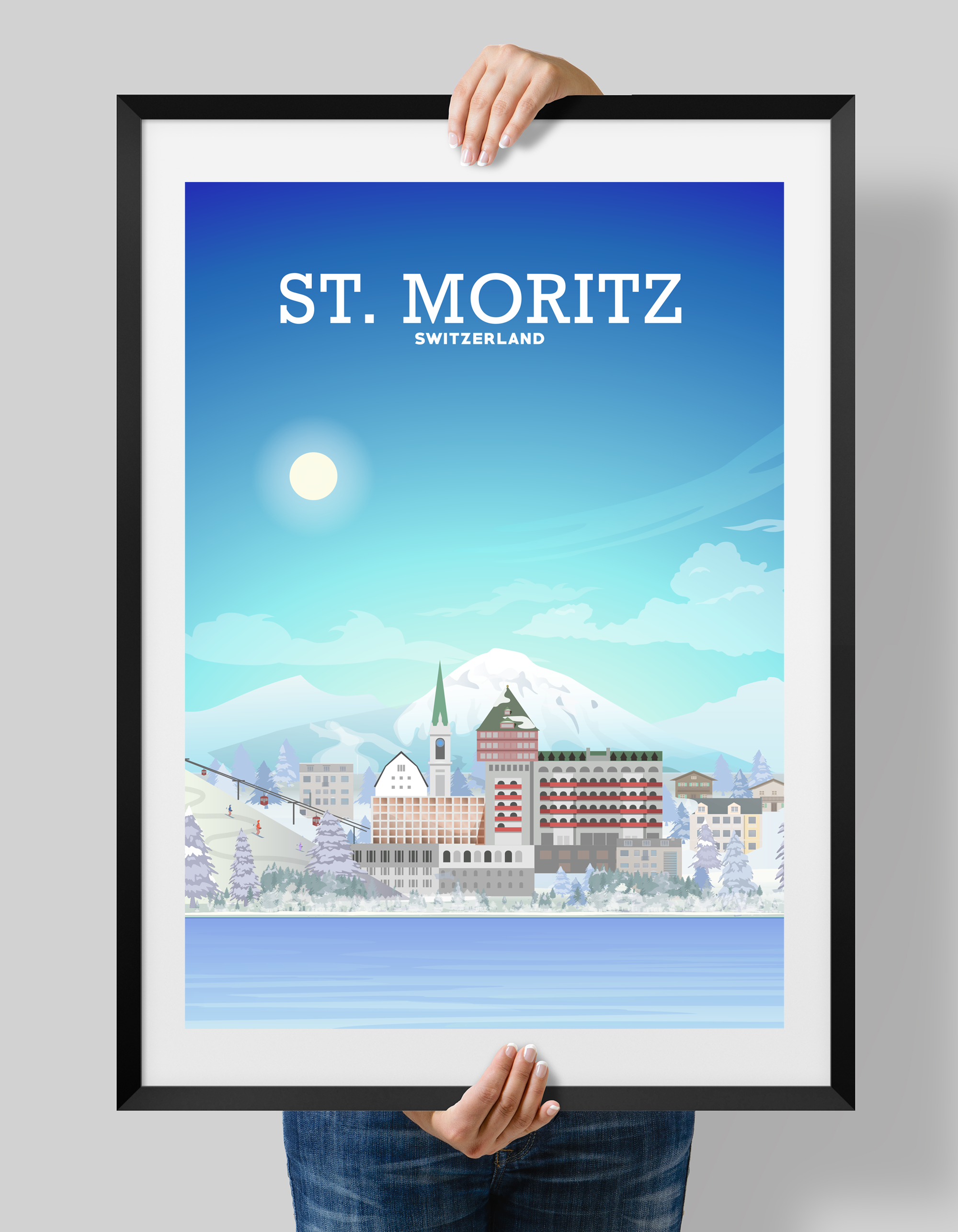St Moritz Print, Skiing Europe, Saint Moritz Poster – Hill View Prints
